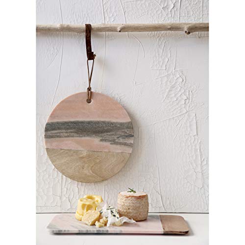 Creative Co-Op Pink/Grey Marble & Mango Wood Round Cheese Board