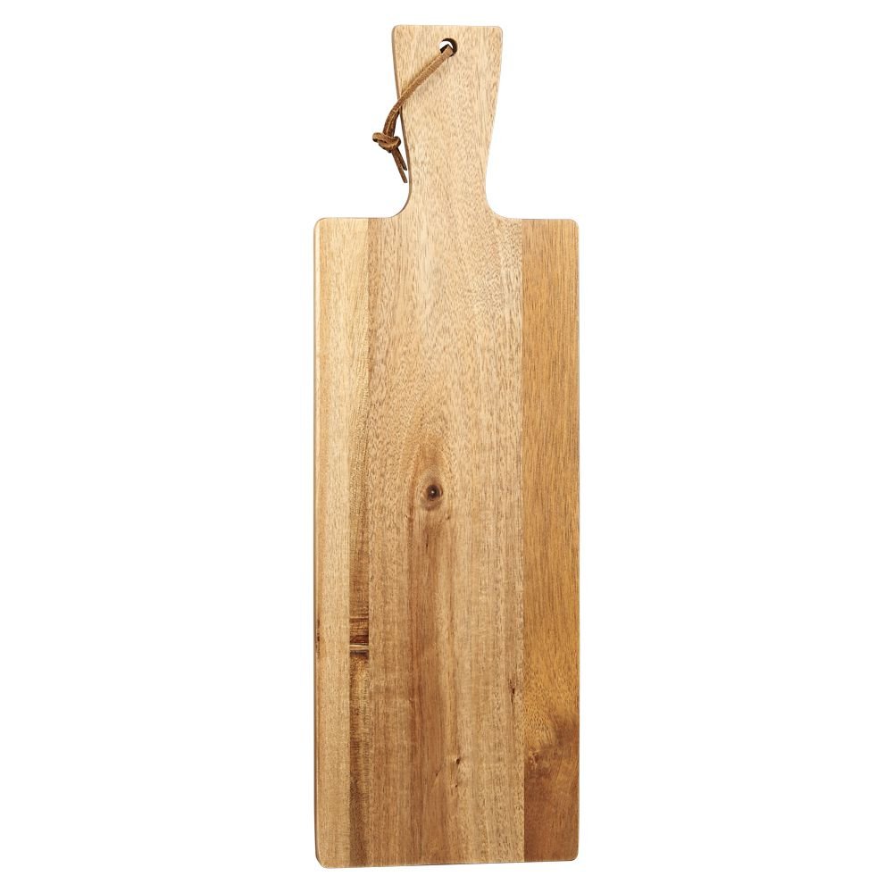 Creative Gifts International Acacia Wood Bread Board, Charcuterie Board With Handle And Lanyard, Beveled Edge, 17.25" x 5.5", Gift Boxed