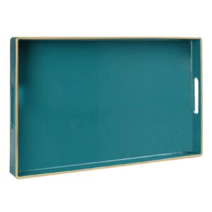 maoname teal serving tray with handles, modern decorative tray for coffee table, plastic rectangular tray for ottoman, bathroom, decor, 15.75” x 10.2” x1.57