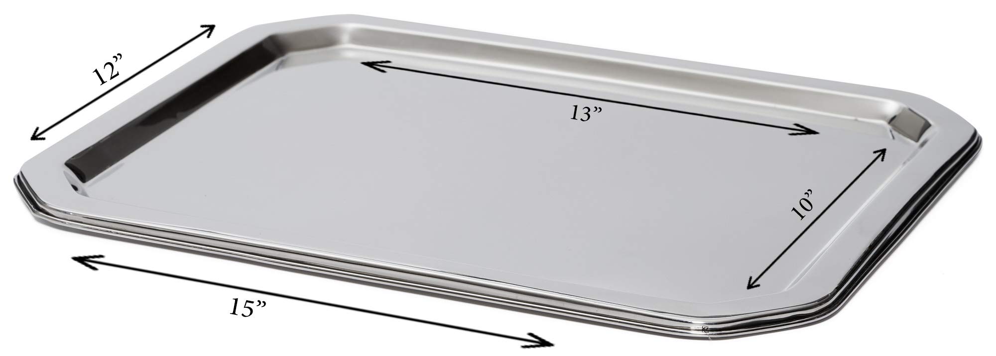 Bezrat Stainless Steel Food Serving Tray – Rectangular Decorative Mirrored Serveware Platter - Medium (15" x 12")