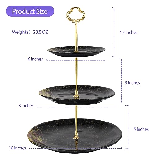 Lucky Will Black and Gold Cupcake Stand for 12 Cupcakes 3 Tier Cake Stand for Party Supplies Decorations Tiered Dessert Stand Serving Tray for Birthday Graduation Halloween Christmas