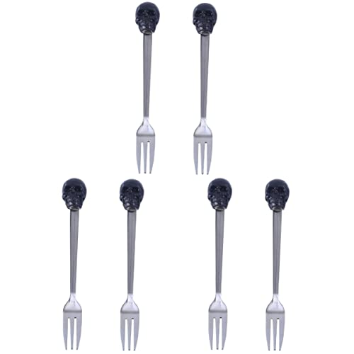 YARNOW 6 Pcs Salad Fruit Fork Three Tine Dessert Forks Fruit Dessert Forks Metal Tableware Home Use Forks Mixed Fruit Metal Dessert Forks Kitchen Gadget Stainless Steel Food Skull