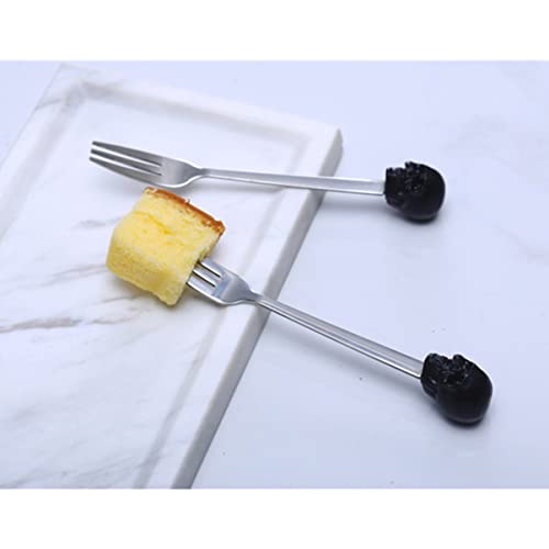 YARNOW 6 Pcs Salad Fruit Fork Three Tine Dessert Forks Fruit Dessert Forks Metal Tableware Home Use Forks Mixed Fruit Metal Dessert Forks Kitchen Gadget Stainless Steel Food Skull