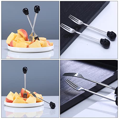 YARNOW 6 Pcs Salad Fruit Fork Three Tine Dessert Forks Fruit Dessert Forks Metal Tableware Home Use Forks Mixed Fruit Metal Dessert Forks Kitchen Gadget Stainless Steel Food Skull