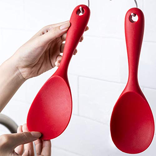 Silicone Rice Paddle Spoon Set of 2,Non Stick Heat Resistant Kitchen Gadge Rice Spoon,Rice Scooper,Rice Spatula,Rice Spoon Paddle,Rice Cooker Spoon,Works for Rice,Mashed Potato Or More (Red)