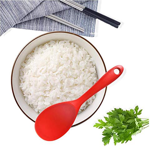 Silicone Rice Paddle Spoon Set of 2,Non Stick Heat Resistant Kitchen Gadge Rice Spoon,Rice Scooper,Rice Spatula,Rice Spoon Paddle,Rice Cooker Spoon,Works for Rice,Mashed Potato Or More (Red)