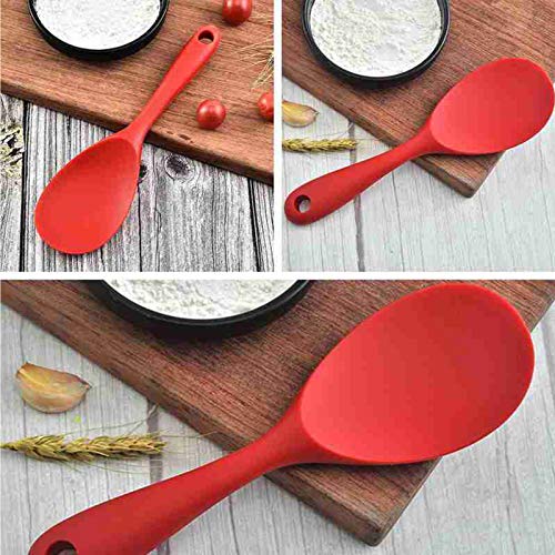 Silicone Rice Paddle Spoon Set of 2,Non Stick Heat Resistant Kitchen Gadge Rice Spoon,Rice Scooper,Rice Spatula,Rice Spoon Paddle,Rice Cooker Spoon,Works for Rice,Mashed Potato Or More (Red)