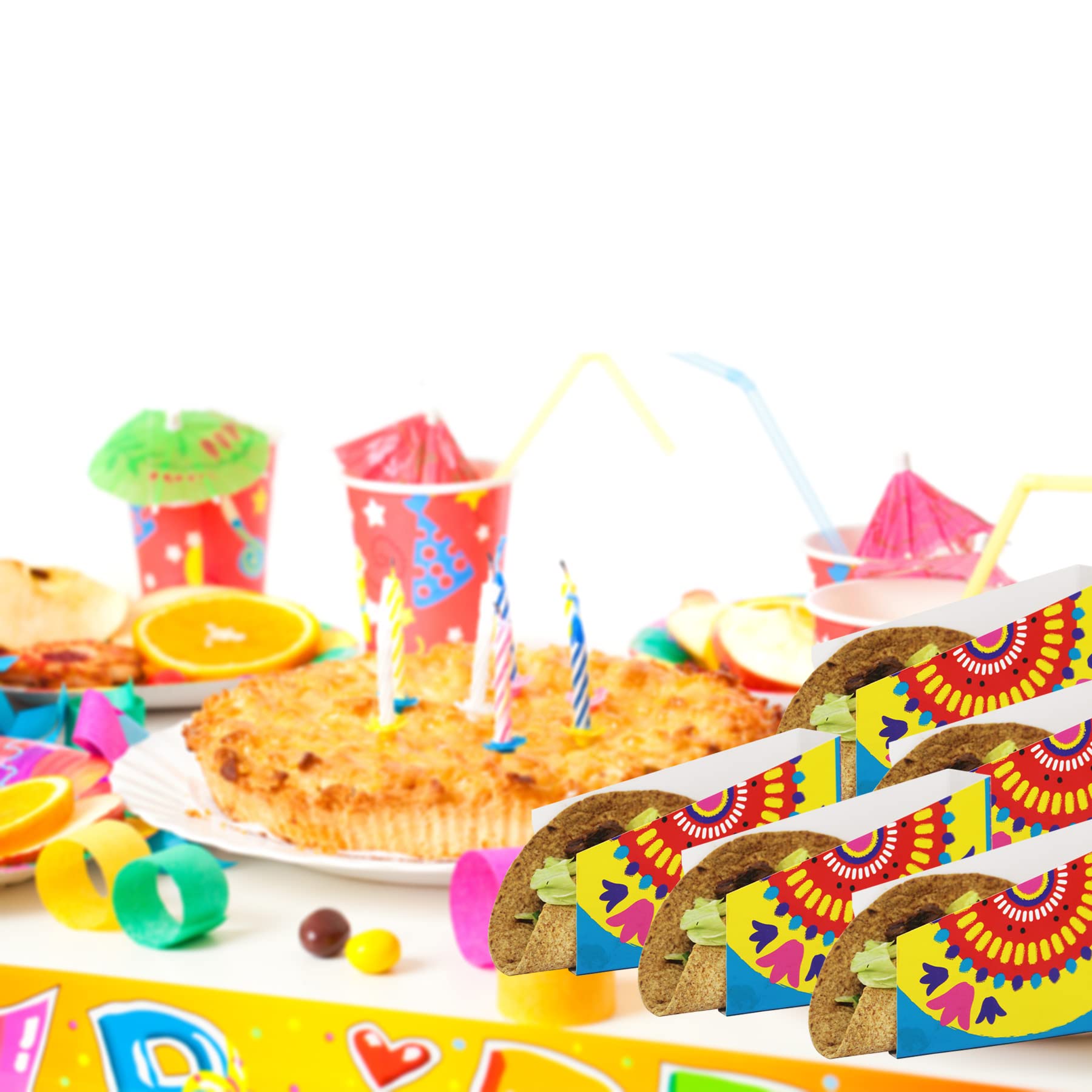 Fiesta Taco Holders Tortilla Holder Taco Stand Hot Dog Stand for Fiesta Party Cinco De Mayo Party Taco Night Mexican Party Taco Tuesday Taco Party - 12 Disposable Paper Cardboard Taco Serving Tray