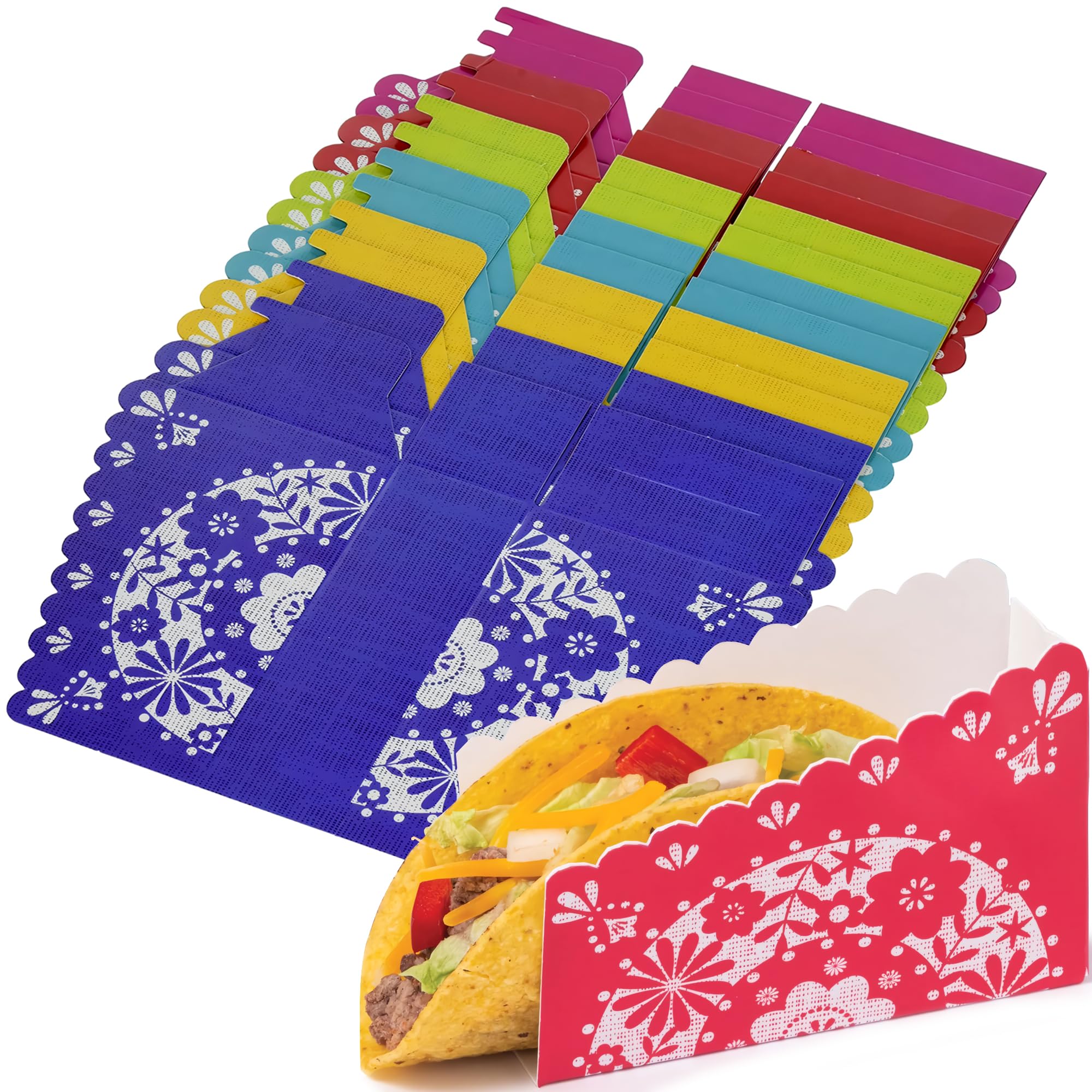 Vibrant-Colored Cardboard Taco Holders (4.7"x 3.2") - Pack of 12 - Perfect for Events, Parties, and Everyday Home Use