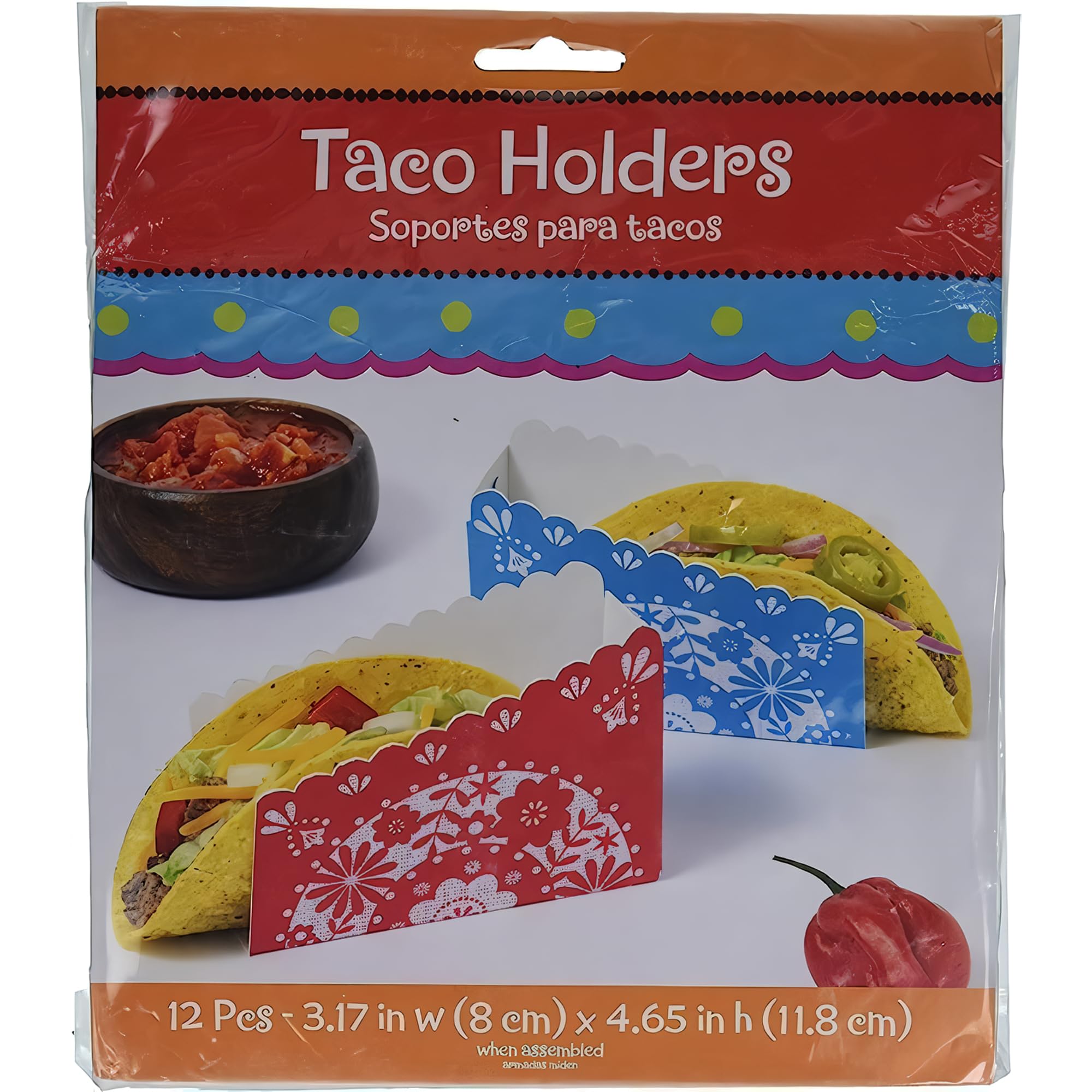 Vibrant-Colored Cardboard Taco Holders (4.7"x 3.2") - Pack of 12 - Perfect for Events, Parties, and Everyday Home Use