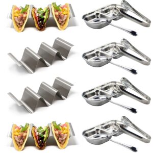 Taco Holders 4 Packs, Stainless Steel Taco Racks With Handles by Encoli, Toco Stand Hold up to 3 taco, Oven Grill Dishwasher Safe