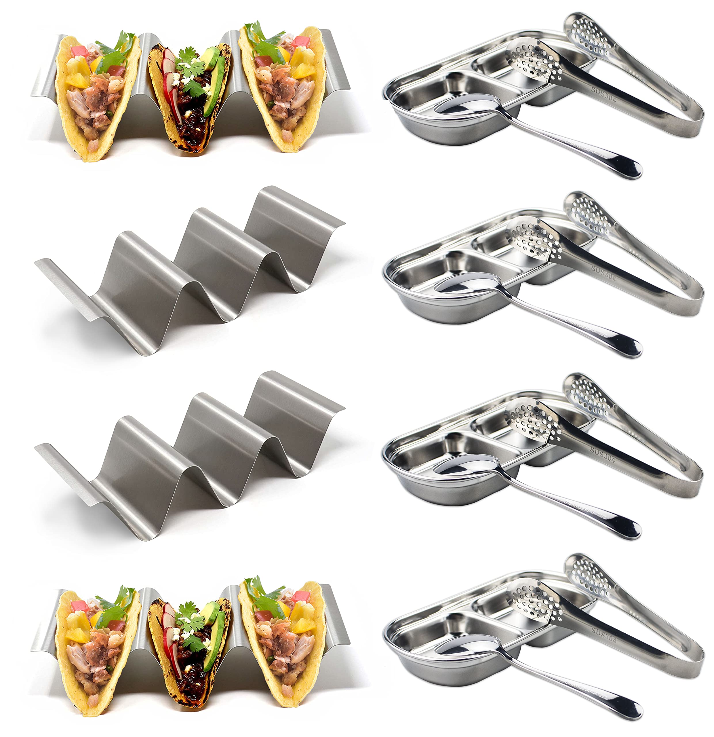 Taco Holders 4 Packs, Stainless Steel Taco Racks With Handles by Encoli, Toco Stand Hold up to 3 taco, Oven Grill Dishwasher Safe