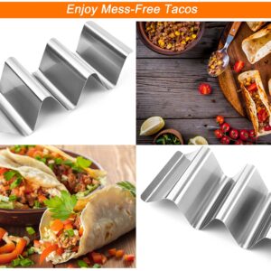 Taco Holders 4 Packs, Stainless Steel Taco Racks With Handles by Encoli, Toco Stand Hold up to 3 taco, Oven Grill Dishwasher Safe