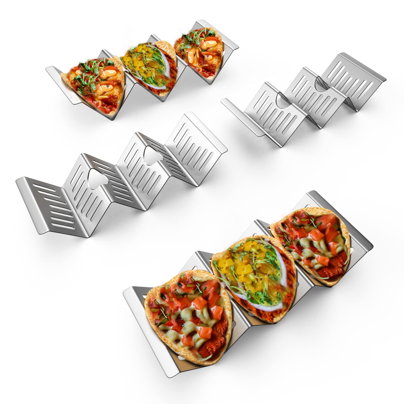 VCC Taco Holder Stand, Taco Holders Set of 4 with Easy-Access Handle, Taco Tray - Food Grade Taco Plate Shells Oven & Dishwasher Safe, BPA Free