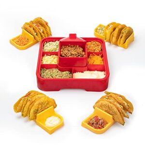 yicochi taco holder bar, taco tuesday party, taco night stand tray plates for family dinner, quesadilla, nachos