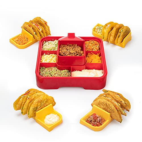 YICOCHI Taco Holder Bar, Taco Tuesday Party, Taco Night Stand Tray Plates for Family Dinner, Quesadilla, Nachos