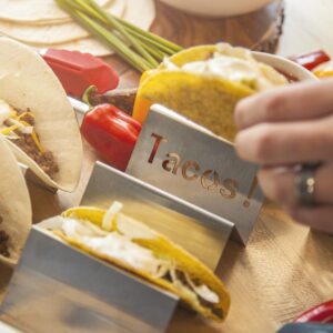 KITCHENATICS Stainless Steel Taco Holder Taco Stand - Metal Taco Tray Holders For Serving Tacos, Taco Plates, Taco Shell Mold - Grill, Oven & Dishwasher Safe Taco Holder Stand - Taco Holders Set of 4