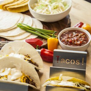 KITCHENATICS Stainless Steel Taco Holder Taco Stand - Metal Taco Tray Holders For Serving Tacos, Taco Plates, Taco Shell Mold - Grill, Oven & Dishwasher Safe Taco Holder Stand - Taco Holders Set of 4