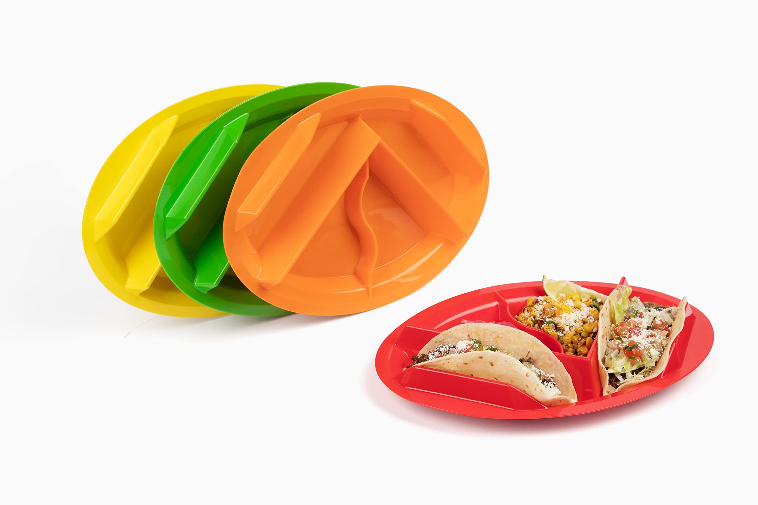 Jarratt Industries Big Fiesta Taco Holder, Taco Serving Trays with Stand Up Holder for Extra Large Tortillas and Tacos, Use for the Biggest Appetites on Taco Nights and Bar, Microwave Safe, Set of 4