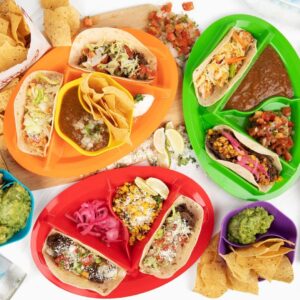 Jarratt Industries Big Fiesta Taco Holder, Taco Serving Trays with Stand Up Holder for Extra Large Tortillas and Tacos, Use for the Biggest Appetites on Taco Nights and Bar, Microwave Safe, Set of 4