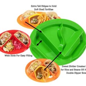 Jarratt Industries Big Fiesta Taco Holder, Taco Serving Trays with Stand Up Holder for Extra Large Tortillas and Tacos, Use for the Biggest Appetites on Taco Nights and Bar, Microwave Safe, Set of 4