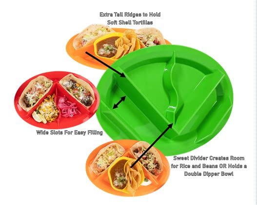 Jarratt Industries Big Fiesta Taco Holder, Taco Serving Trays with Stand Up Holder for Extra Large Tortillas and Tacos, Use for the Biggest Appetites on Taco Nights and Bar, Microwave Safe, Set of 4