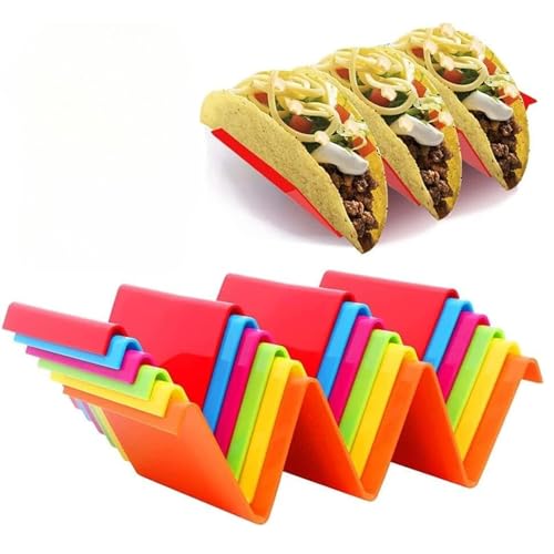 Taco Holder, Colorful Taco Holder Stands Set of 6, 𝟐𝟎𝟐𝟒 𝐔𝐩𝐠𝐫𝐚𝐝𝐞𝐝 𝐃𝐞𝐬𝐢𝐠𝐧 Taco Stands for 3 Tacos, Taco Shell Holder, Street Taco Rack, PP Health Material Very Hard Sturdy (Colorful)