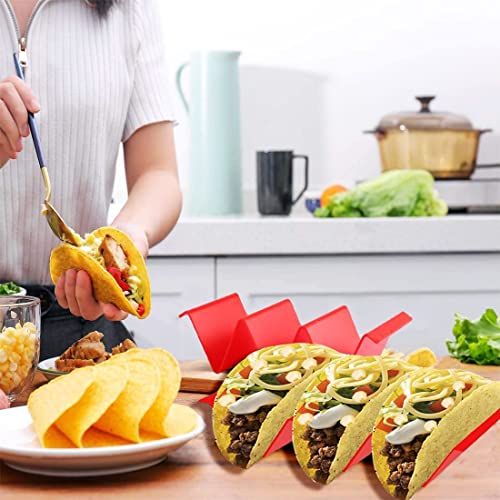 Taco Holder, Colorful Taco Holder Stands Set of 6, 𝟐𝟎𝟐𝟒 𝐔𝐩𝐠𝐫𝐚𝐝𝐞𝐝 𝐃𝐞𝐬𝐢𝐠𝐧 Taco Stands for 3 Tacos, Taco Shell Holder, Street Taco Rack, PP Health Material Very Hard Sturdy (Colorful)