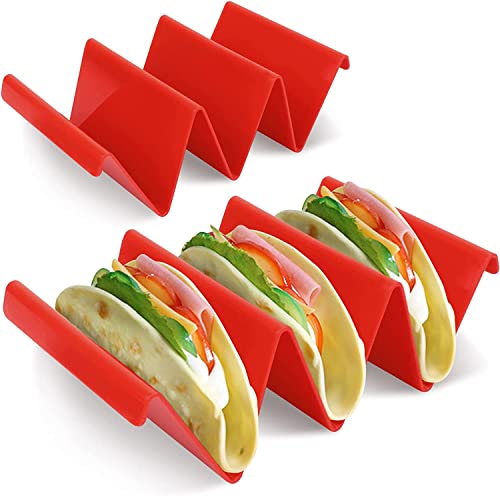 Taco Holder, Colorful Taco Holder Stands Set of 6, 𝟐𝟎𝟐𝟒 𝐔𝐩𝐠𝐫𝐚𝐝𝐞𝐝 𝐃𝐞𝐬𝐢𝐠𝐧 Taco Stands for 3 Tacos, Taco Shell Holder, Street Taco Rack, PP Health Material Very Hard Sturdy (Colorful)