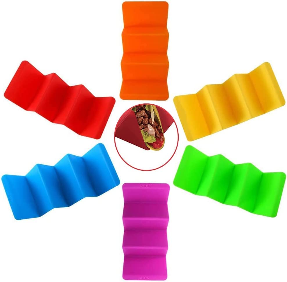 Taco Holder, Colorful Taco Holder Stands Set of 6, 𝟐𝟎𝟐𝟒 𝐔𝐩𝐠𝐫𝐚𝐝𝐞𝐝 𝐃𝐞𝐬𝐢𝐠𝐧 Taco Stands for 3 Tacos, Taco Shell Holder, Street Taco Rack, PP Health Material Very Hard Sturdy (Colorful)