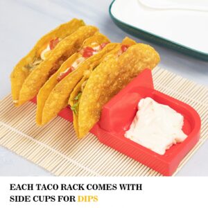 SUICGYU Taco Holders Set of 4,Taco Plates with Dividers for Taco Night Party,Colorful Taco Rack for Tortilla,Burritos, Nachos, Fajitas(Red)