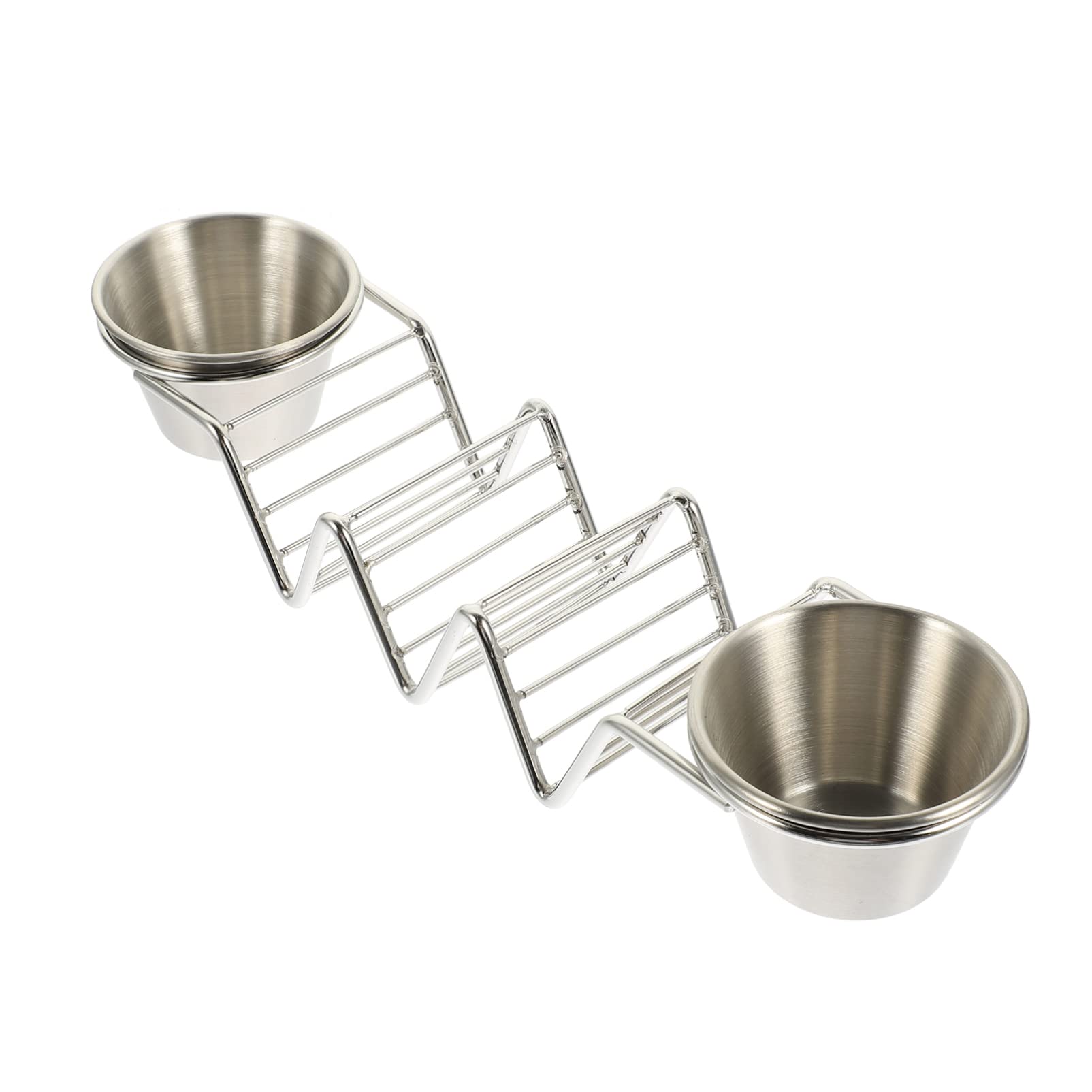 Cabilock Taco Stand Taco Holder Stainless Steel Holder Stands with 2 Dipping Bowls Handles Taco Rack Fill& Serve Tacos With Ease, Taco Trays Fried Food Cooling Drain Shelf 27x6.6x5cm