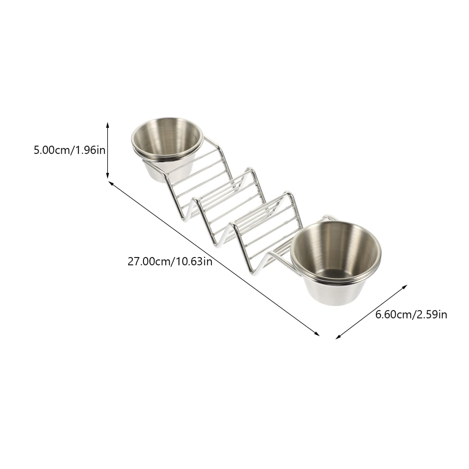 Cabilock Taco Stand Taco Holder Stainless Steel Holder Stands with 2 Dipping Bowls Handles Taco Rack Fill& Serve Tacos With Ease, Taco Trays Fried Food Cooling Drain Shelf 27x6.6x5cm