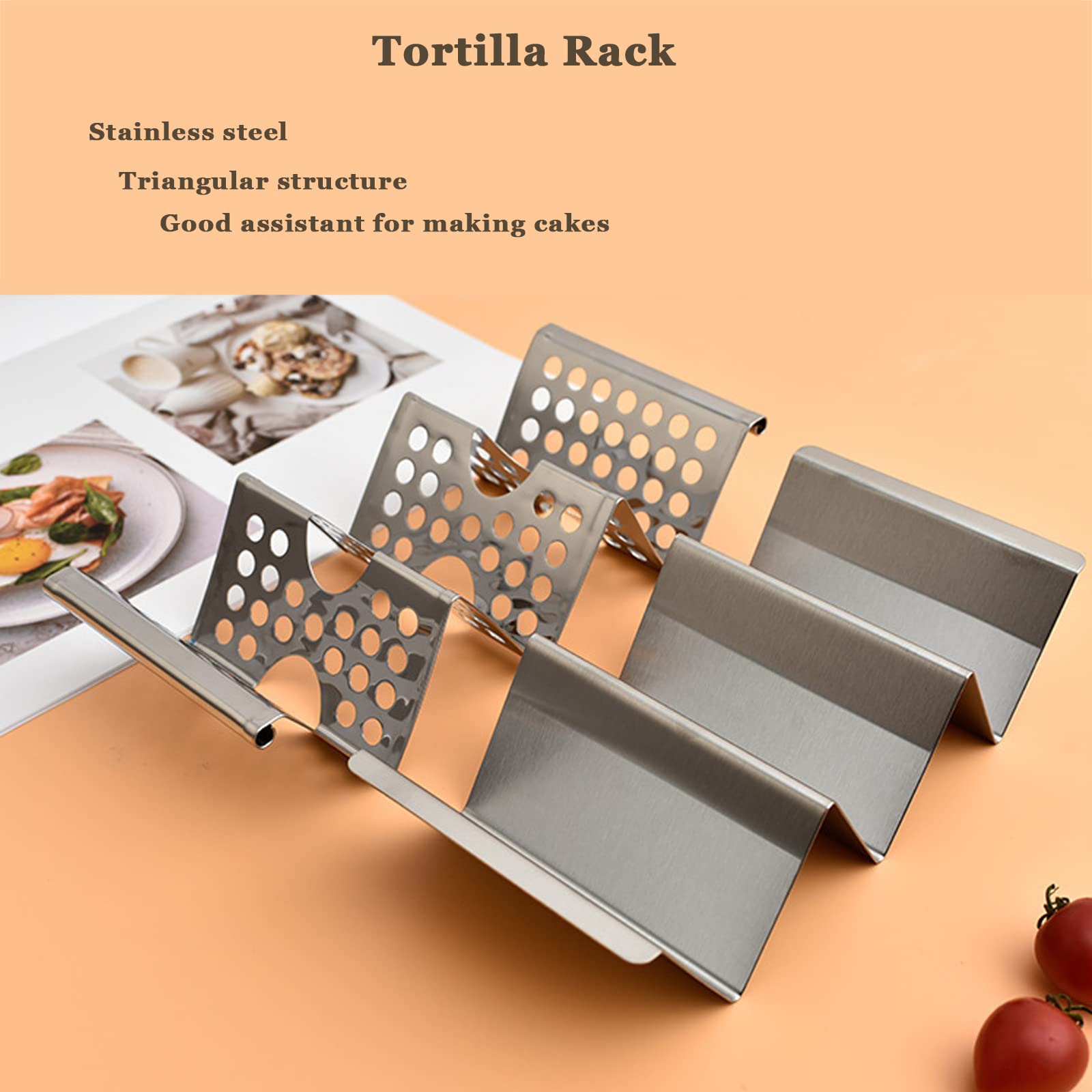 Stainless Steel Taco Holders, Premium Taco Stands, Taco Rack With Easy-Access Handle, Food Grade Taco Plate Shells Oven & Grill Safe, Hollow, Curves (Set of 4)