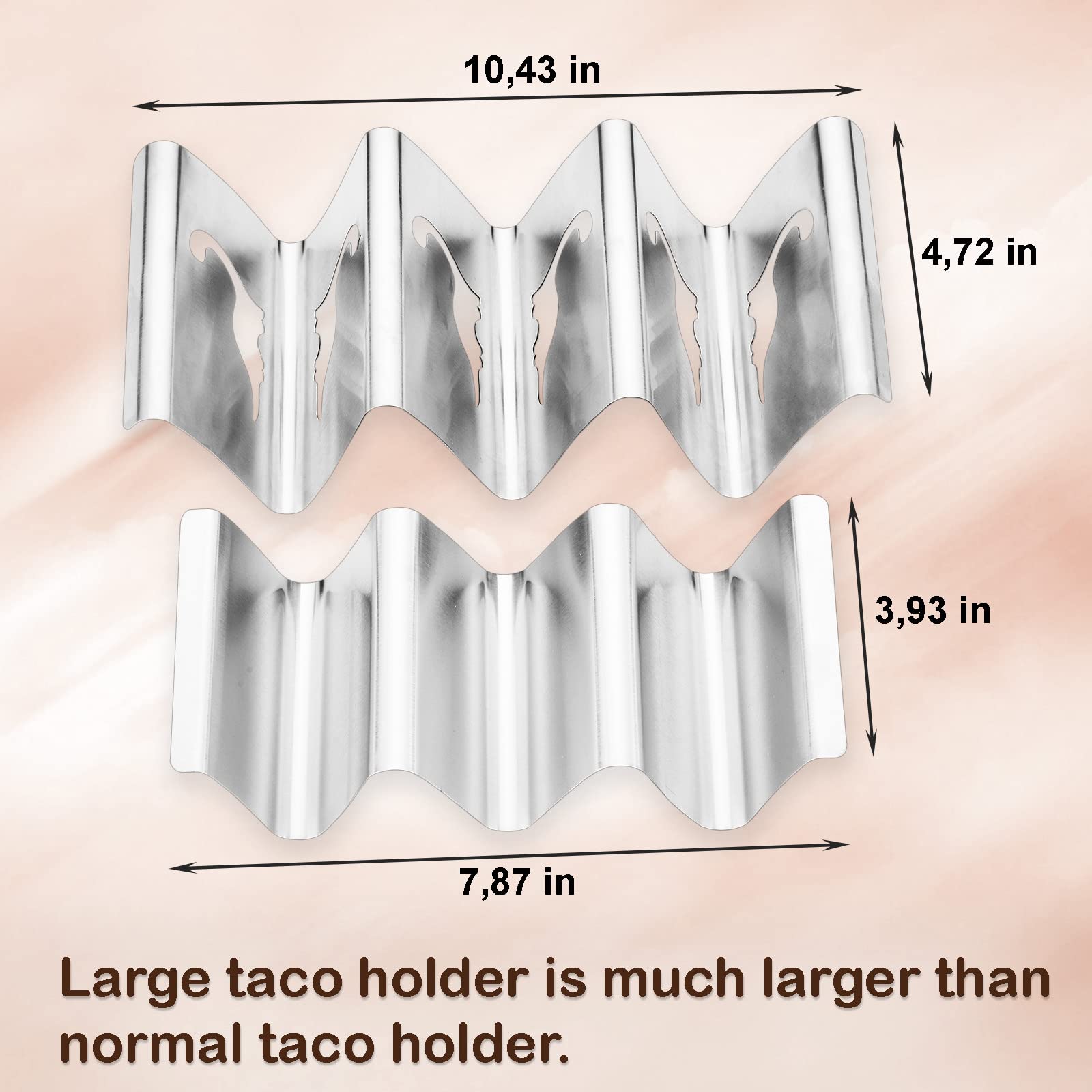 Taco Holders for Grill-Taco Holders Set of 4 - Stainless Steel Taco Holder for Kids Taco Night - Premium Easy To Use and Clean Taco Stand For 3 Soft Hard Shell Tacos - Perforated with Dinosaur