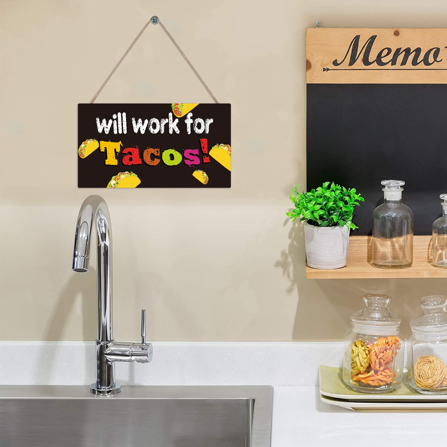 Taco Party Decorations - Will Work for Tacos - Taco Bar Decorations Tacos Themed Gifts Wood Sign 10x5 inch