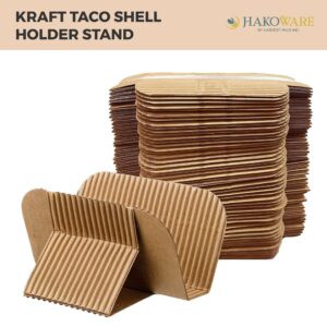 [200 Count] Aura by Harvest Pack Disposable Kraft Taco Holder Stand Plates, Serving Rack for Hot Dogs Waffle Sandwiches Shawarmas Gyros Pita Wraps, Taco Trays for Taco Party