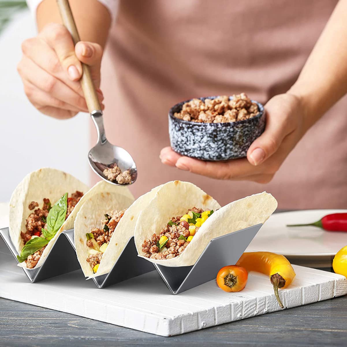 Cabilock Taco Stand 4 Pcs Stainless Steel Burrito Stand Tortillas Corn Mexican Pancake Stand Mexican Pancake Rack Stainless Steel Home Taco Holder Home Household Pancakes