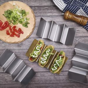 Taco Holder Stainless Steel Set of 4,Taco Stand Up Holders for Soft & Hard Shell Tacos,Oven, Grill and Dishwasher Safe,Perfect for Taco Tuesday,Mexican Fiesta, Cinco De Mayo Parties.