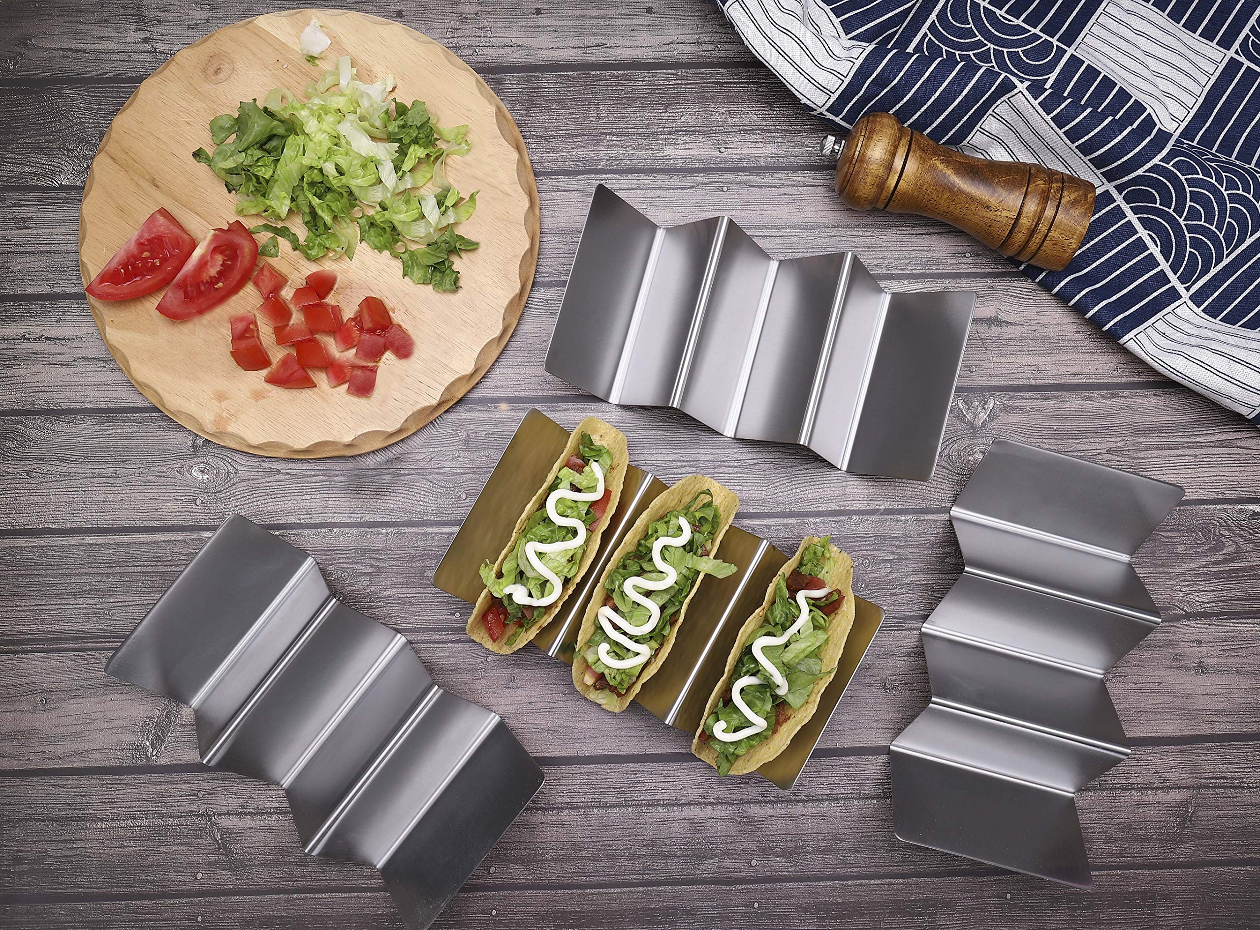 Taco Holder Stainless Steel Set of 4,Taco Stand Up Holders for Soft & Hard Shell Tacos,Oven, Grill and Dishwasher Safe,Perfect for Taco Tuesday,Mexican Fiesta, Cinco De Mayo Parties.