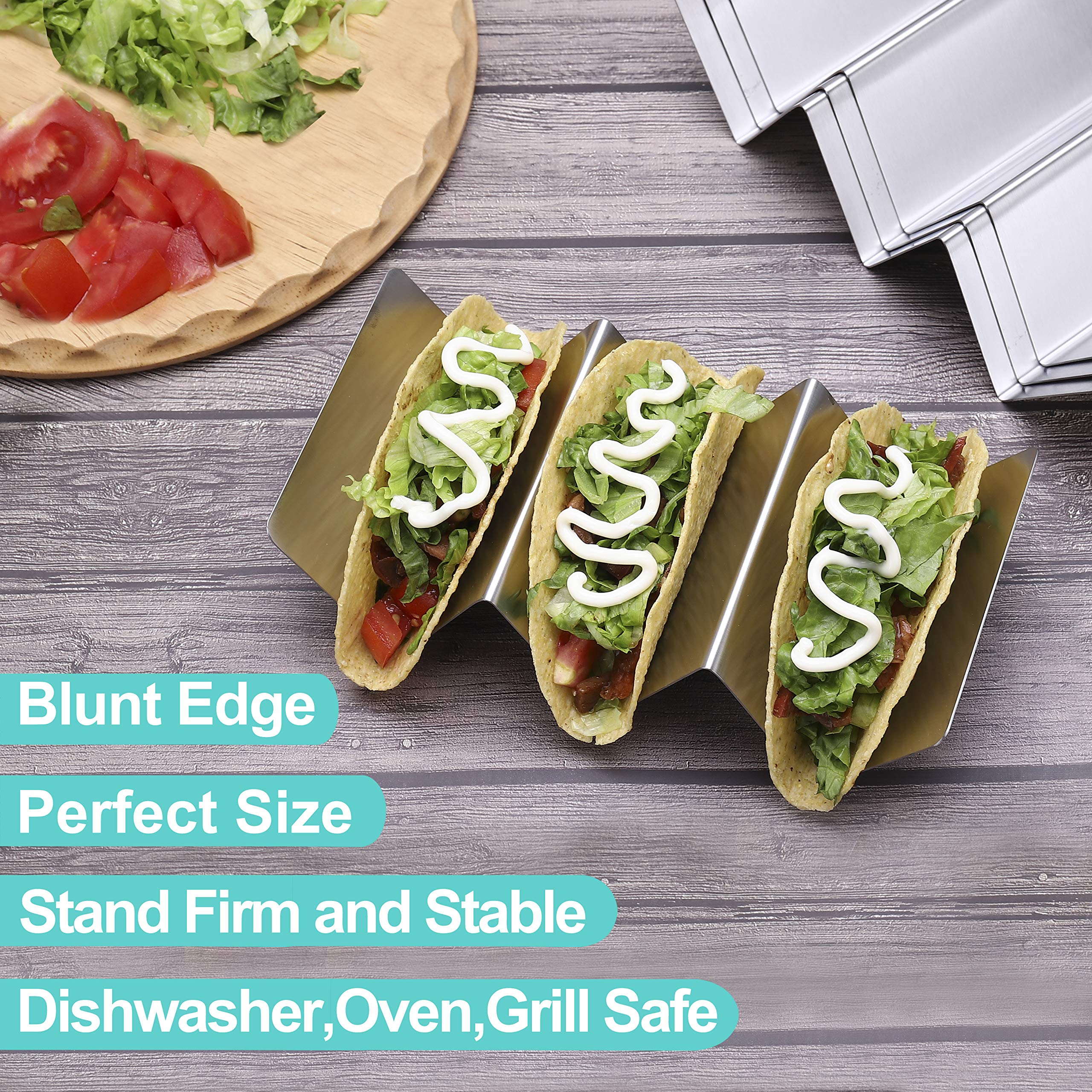 Taco Holder Stainless Steel Set of 4,Taco Stand Up Holders for Soft & Hard Shell Tacos,Oven, Grill and Dishwasher Safe,Perfect for Taco Tuesday,Mexican Fiesta, Cinco De Mayo Parties.