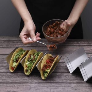 Taco Holder Stainless Steel Set of 4,Taco Stand Up Holders for Soft & Hard Shell Tacos,Oven, Grill and Dishwasher Safe,Perfect for Taco Tuesday,Mexican Fiesta, Cinco De Mayo Parties.