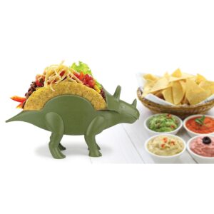 tricerataco taco holder, set of 1 - dinosaur novelty taco stand party plate serveware - holds 2 tacos!