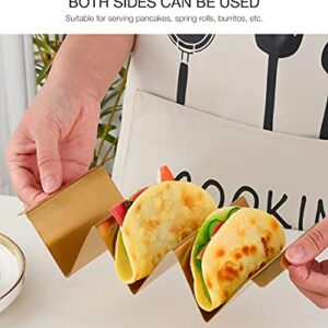 QIBOORUN Taco Holder Stand Set of 4 with 1 Food Tong - Stainless Steel Taco Stand Rack Tray Style, Oven Safe for Baking, Dishwasher and Grill Safe -Rainbow Color