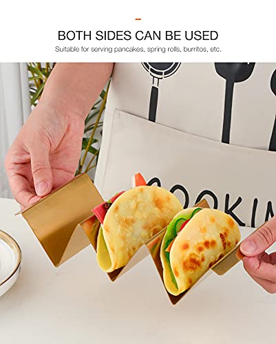 QIBOORUN Taco Holder Stand Set of 4 with 1 Food Tong - Stainless Steel Taco Stand Rack Tray Style, Oven Safe for Baking, Dishwasher and Grill Safe -Rainbow Color