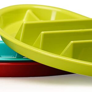 Stephanie Imports MADE IN USA Set of 3 Taco Serving Plastic Plates With Side Compartments in Teal, Red and Lime Green (BPA-Free, Microwave and Dishwasher Safe)