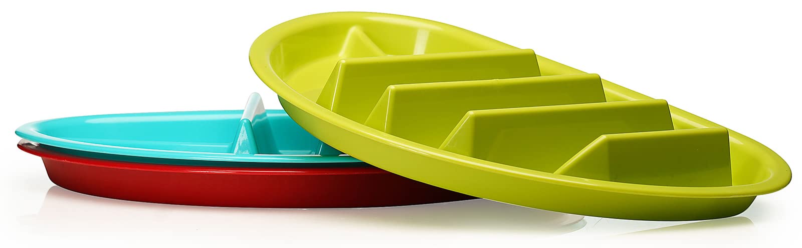 Stephanie Imports MADE IN USA Set of 3 Taco Serving Plastic Plates With Side Compartments in Teal, Red and Lime Green (BPA-Free, Microwave and Dishwasher Safe)