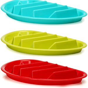 Stephanie Imports MADE IN USA Set of 3 Taco Serving Plastic Plates With Side Compartments in Teal, Red and Lime Green (BPA-Free, Microwave and Dishwasher Safe)