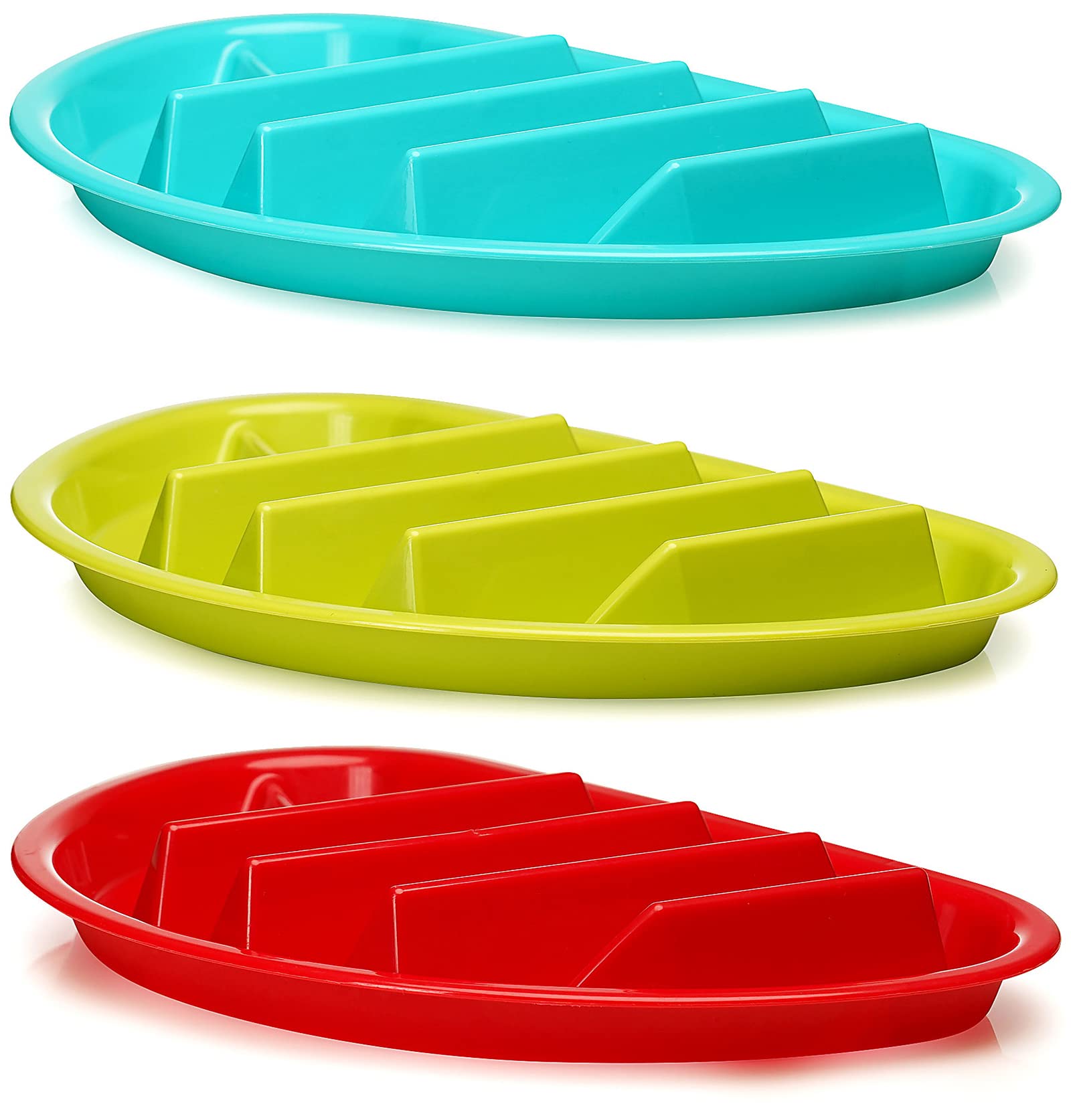 Stephanie Imports MADE IN USA Set of 3 Taco Serving Plastic Plates With Side Compartments in Teal, Red and Lime Green (BPA-Free, Microwave and Dishwasher Safe)