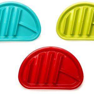 Stephanie Imports MADE IN USA Set of 3 Taco Serving Plastic Plates With Side Compartments in Teal, Red and Lime Green (BPA-Free, Microwave and Dishwasher Safe)